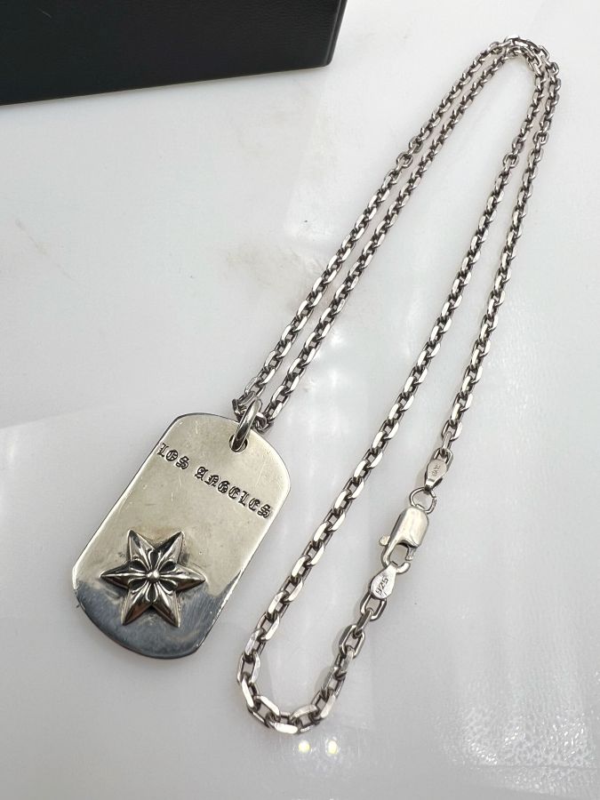 Bộ dây và mặt thẻ bài bạc 925 chrome hearts ngôi sao david rất đẹp, dây ...